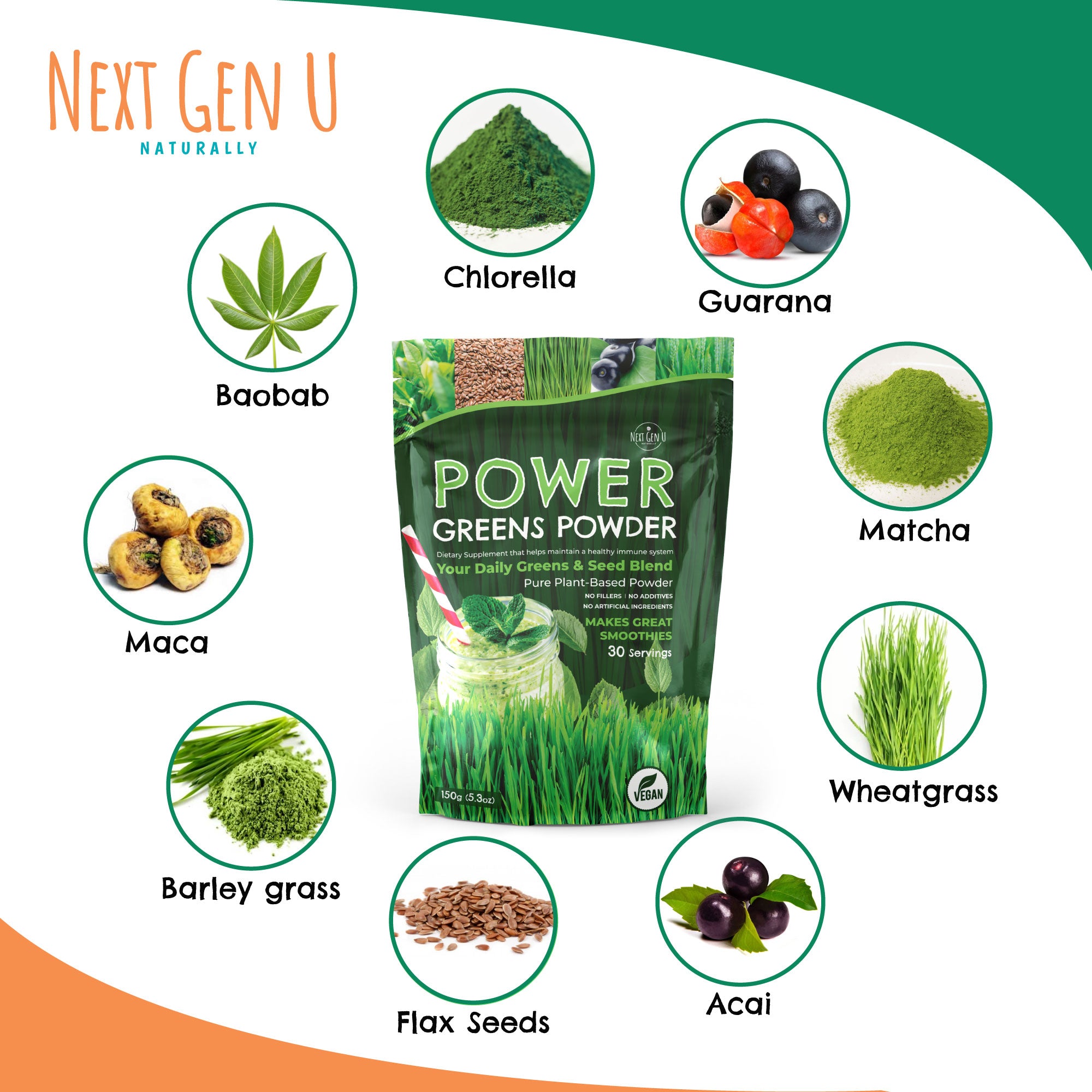 Organic Vegan Super Greens Powder 150g – Next Gen U