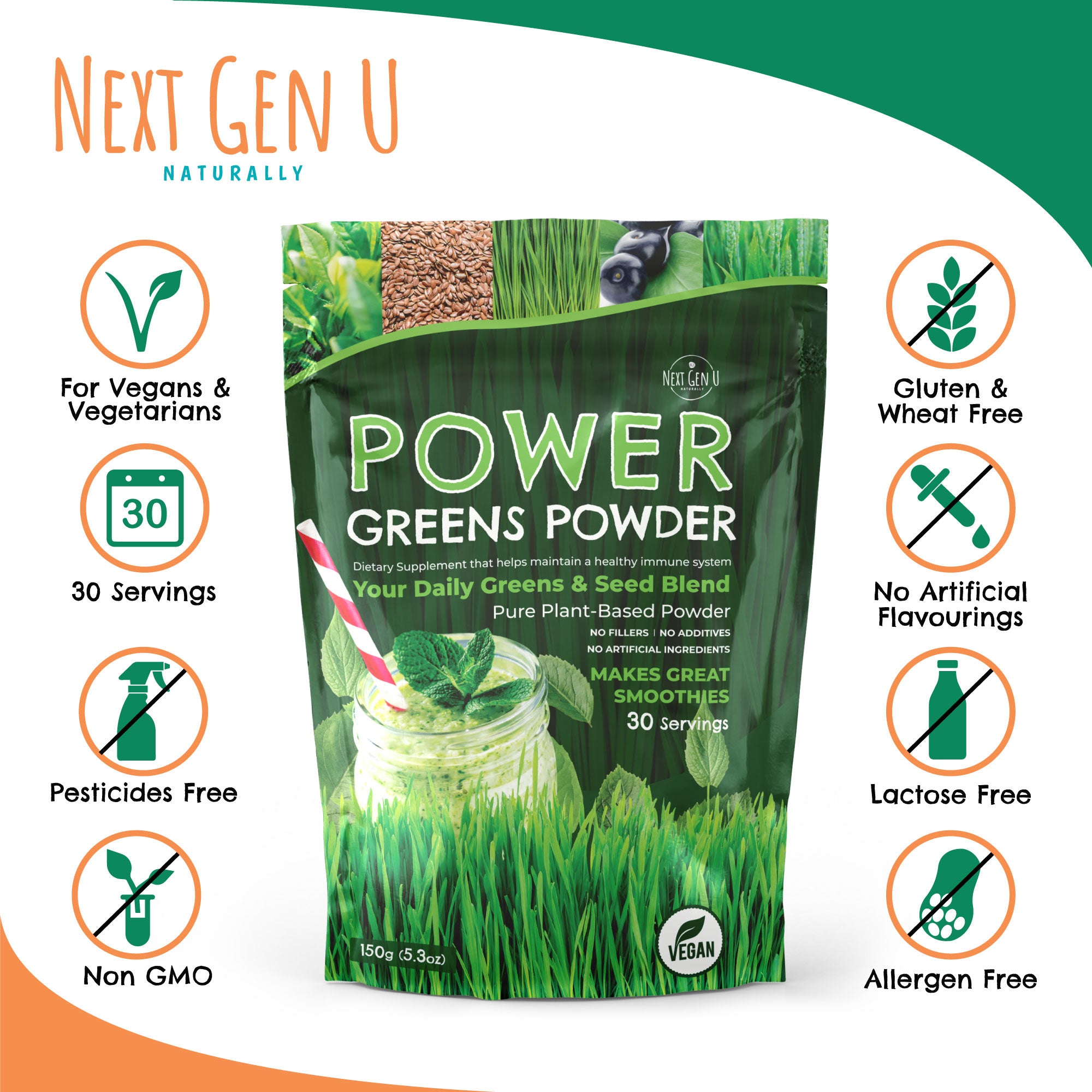 Organic Vegan Super Greens Powder 150g – Next Gen U